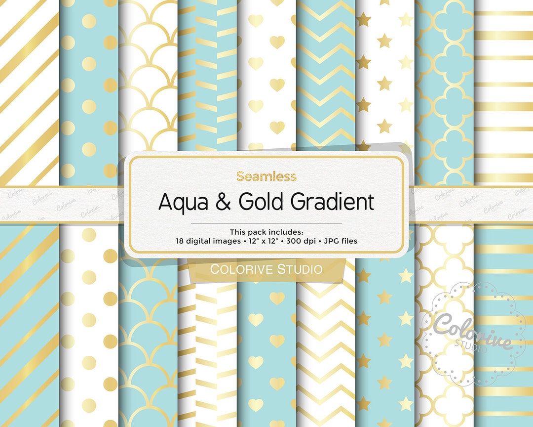 Aqua, White & Gold Digital Paper, Aqua and Gold, White and Gold, Party ...