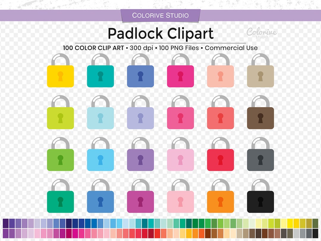 100 Padlock Clipart in Rainbow Colors, Key Lock Home Security Clip Art ...