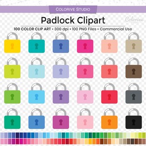 100 Padlock Clipart in Rainbow Colors, Key Lock Home Security Clip Art ...
