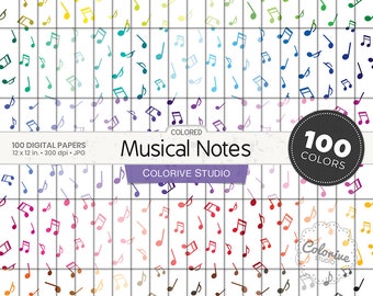 Rainbow and Pastel Music Notes Digital Printable Papers - Etsy
