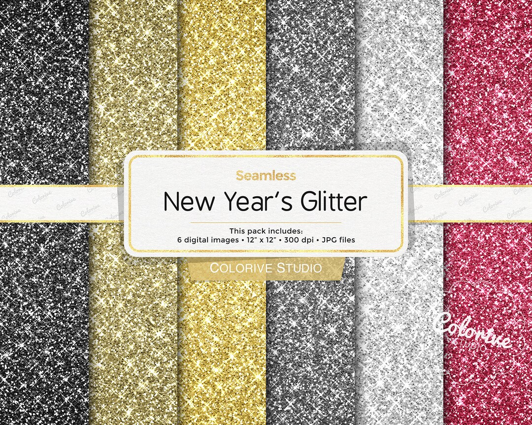 New Year's Glitter Digital Paper, Gold Silver Holiday Metallic Glitter ...