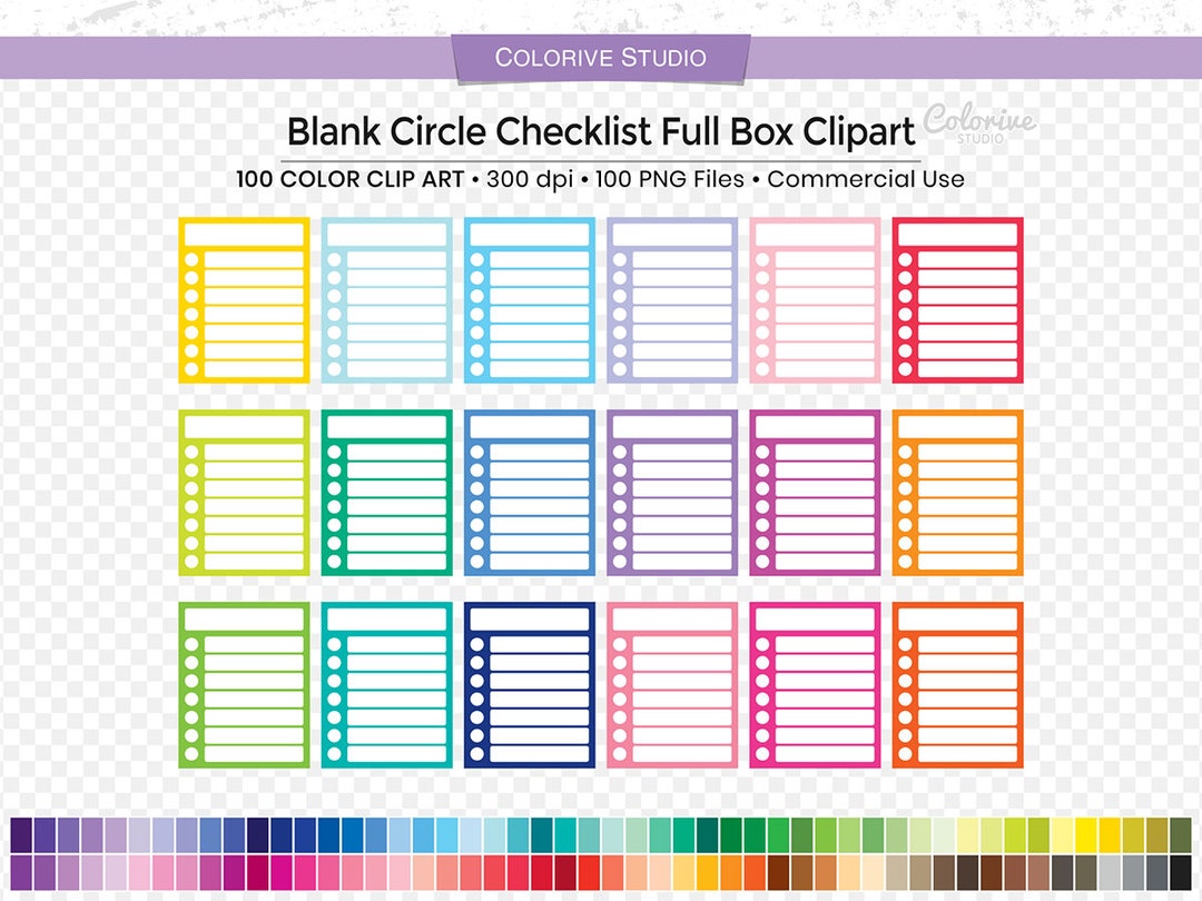 Circle Checklist Clipart: 100 Planner Stickers (PNG Digital Download ...