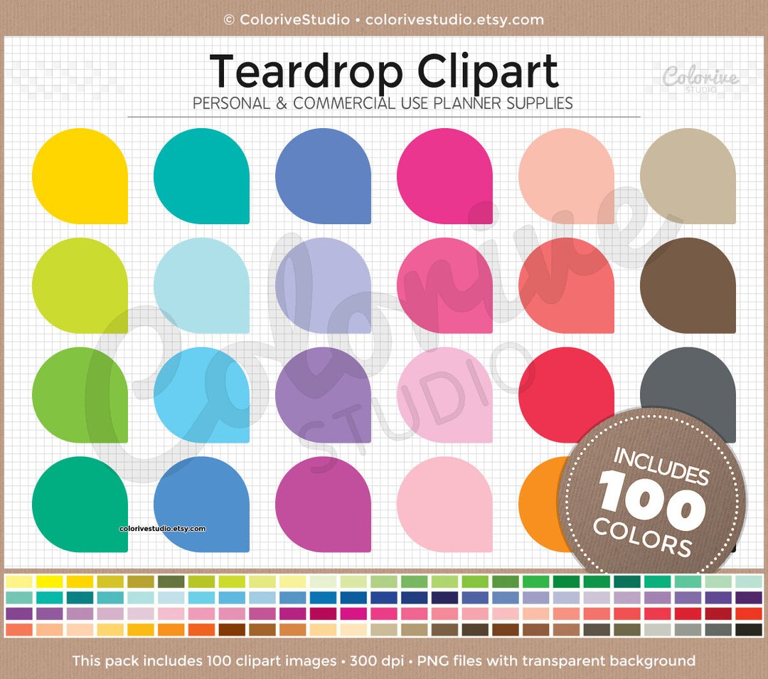 100 Teardrop Clipart in Rainbow Colors Solid Rounded Teardrops - Etsy