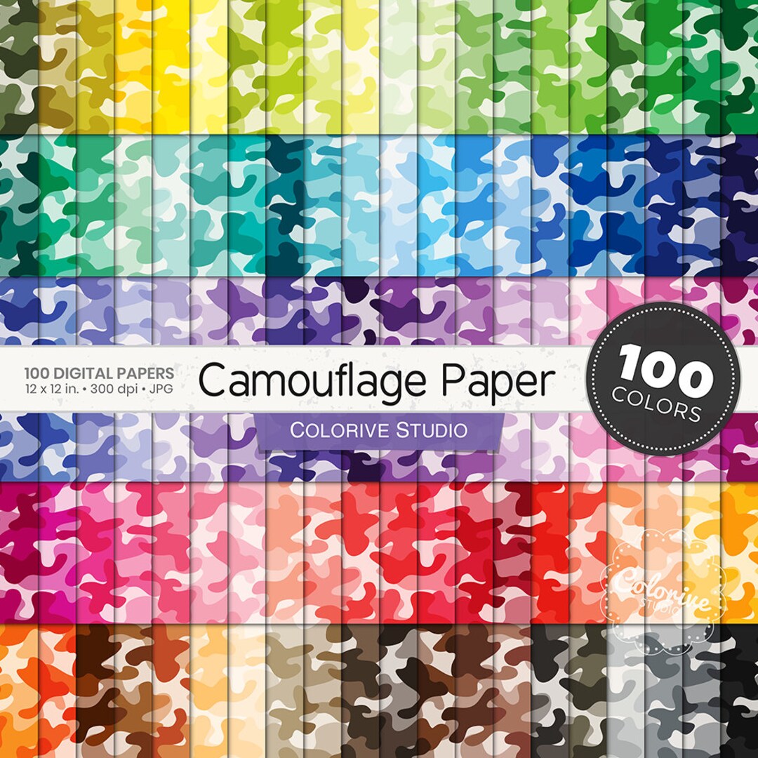 Camouflage Digital Paper 100 Rainbow Colors Camo Paper Background ...
