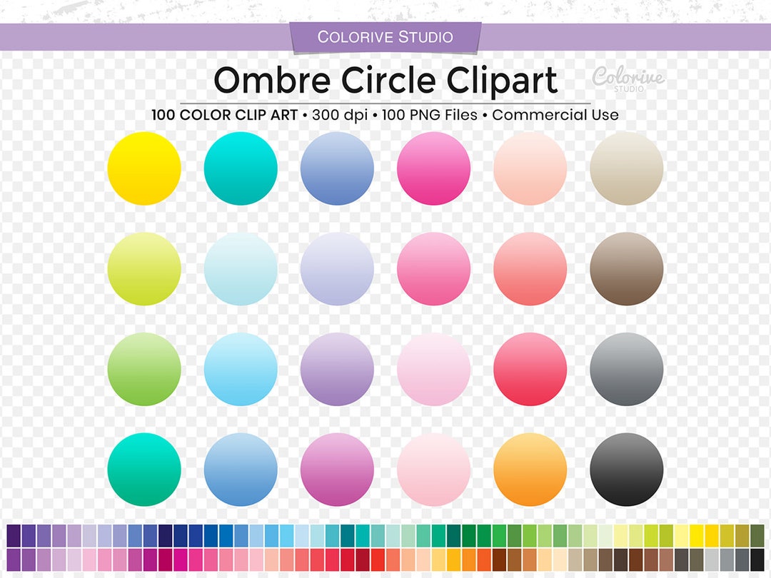 Ombre Circle Clipart: 100 Rainbow Color PNG Graphics (digital Download ...