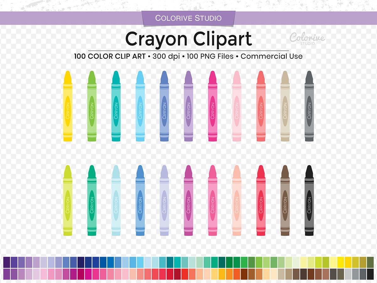 Rainbow Crayon Clipart: 100 PNG Illustrations (digital Download) - Etsy