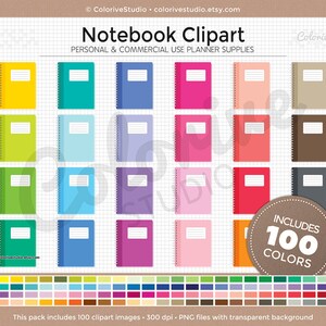 100 Notebook clipart in rainbow colors journal notes keeper | Etsy
