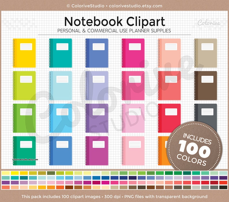 100 Notebook Clipart in Rainbow Colors Journal Notes Keeper - Etsy