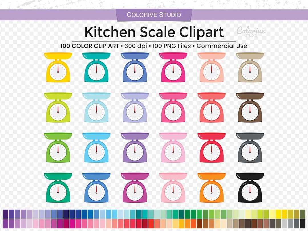 100 Kitchen Scale Clipart in Rainbow Colors Home Cooking Utensils Food ...