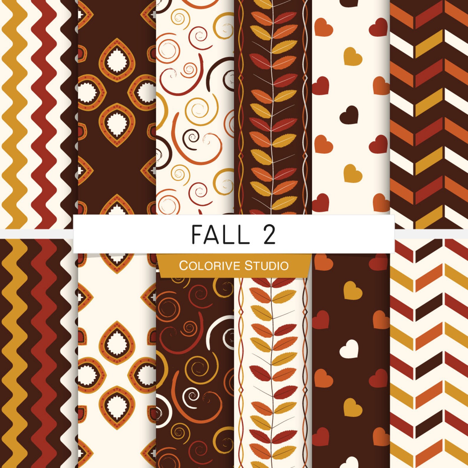 Fall 2 Digital Paper Autumn Leaves Hearts Twirls Patterns | Etsy