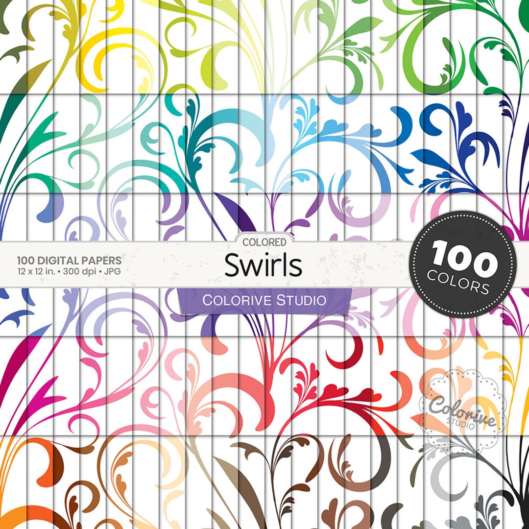 Rainbow Swirls Digital Paper: 100 Floral Scrapbook Backgrounds (digital ...