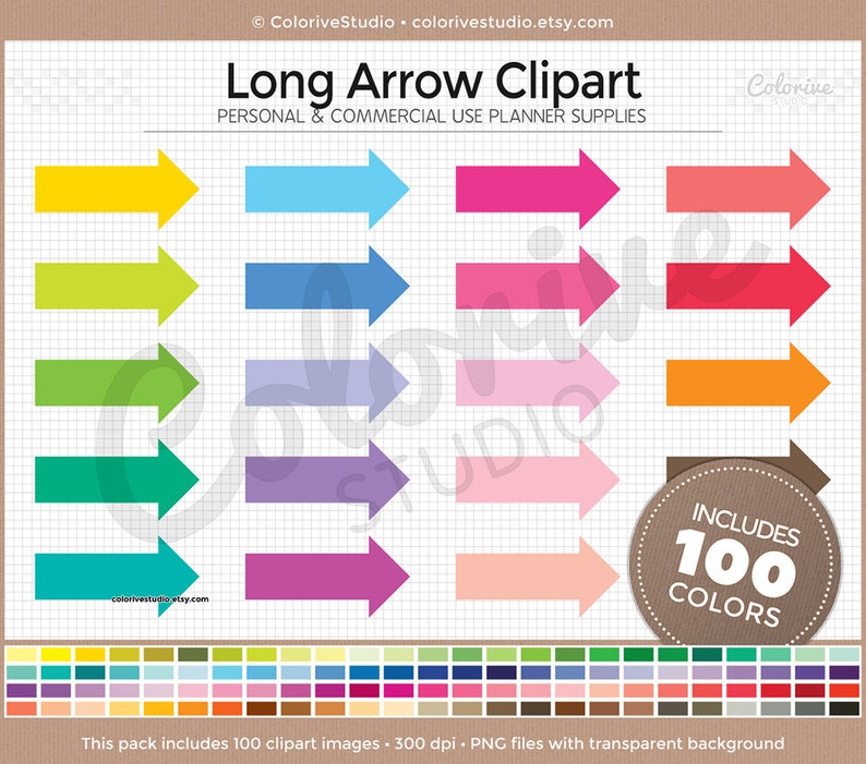 100 Arrow clipart in rainbow colors solid long arrow shape png | Etsy