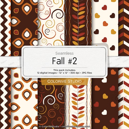 Fall 2 Digital Paper Autumn Leaves Hearts Twirls Geometric - Etsy