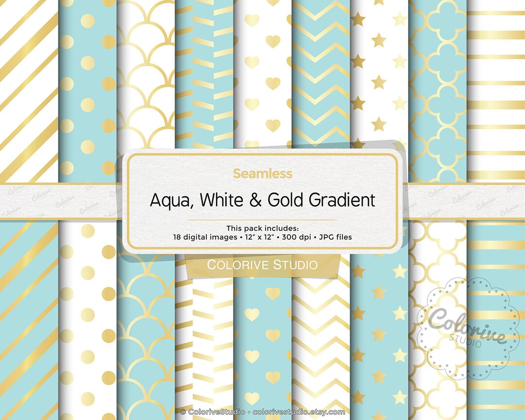 Aqua White & Gold Digital Paper Aqua and Gold White and - Etsy