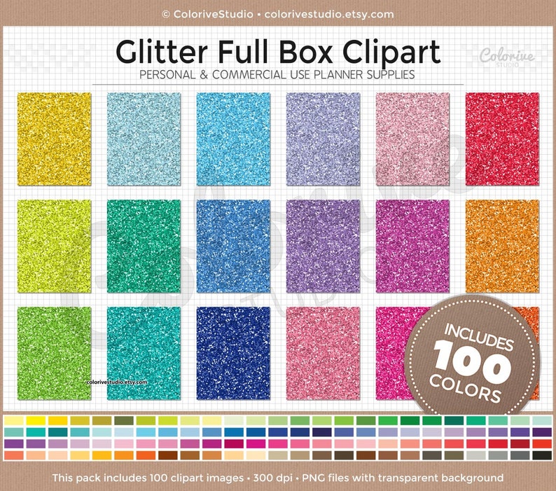 100 Glitter Full Box Planner Clipart Solid Glitter Boxes Eclp - Etsy