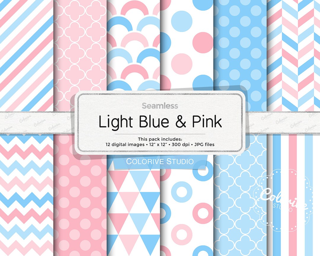 Light Blue & Pink Digital Paper Polka Dot Chevron Stripes Scales ...