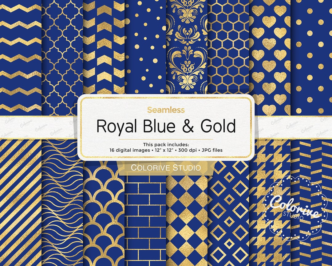 Royal Blue and Gold Digital Paper, Seamless Elegant and Geometric Gold ...