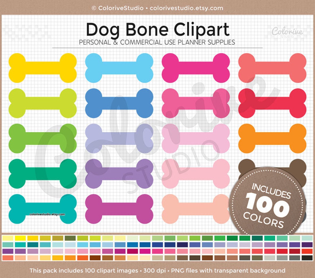 100 Dog Bone Clipart in Rainbow Colors Dog Food Fun Puppy Pet - Etsy