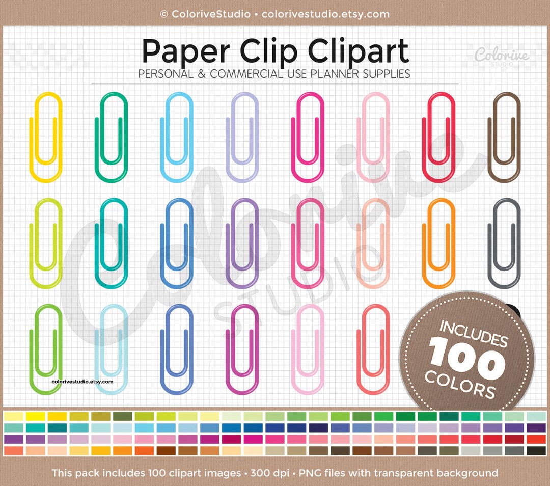 100 Paper Clip Clipart Rainbow Colors Office School Sticker - Etsy