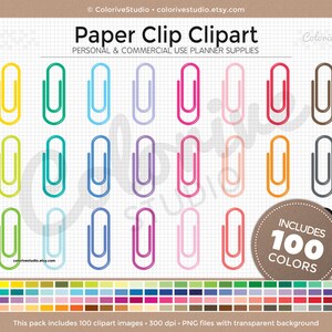 100 Paper Clip Clipart Rainbow Colors Office School Sticker - Etsy