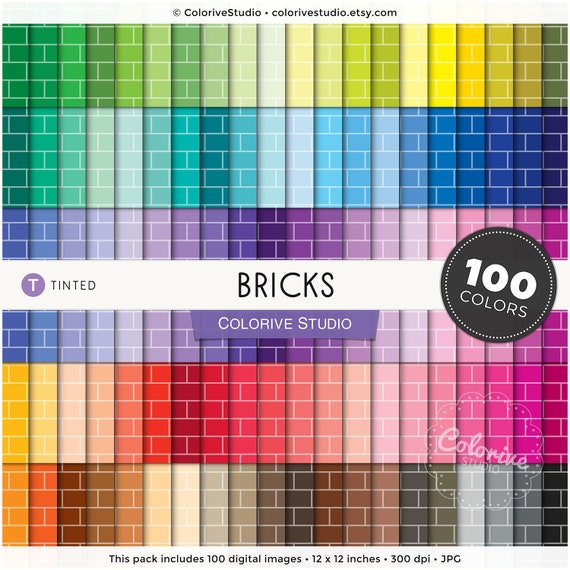 Tinted Bricks Digital Paper 100 Rainbow Colors Brick Wall - Etsy