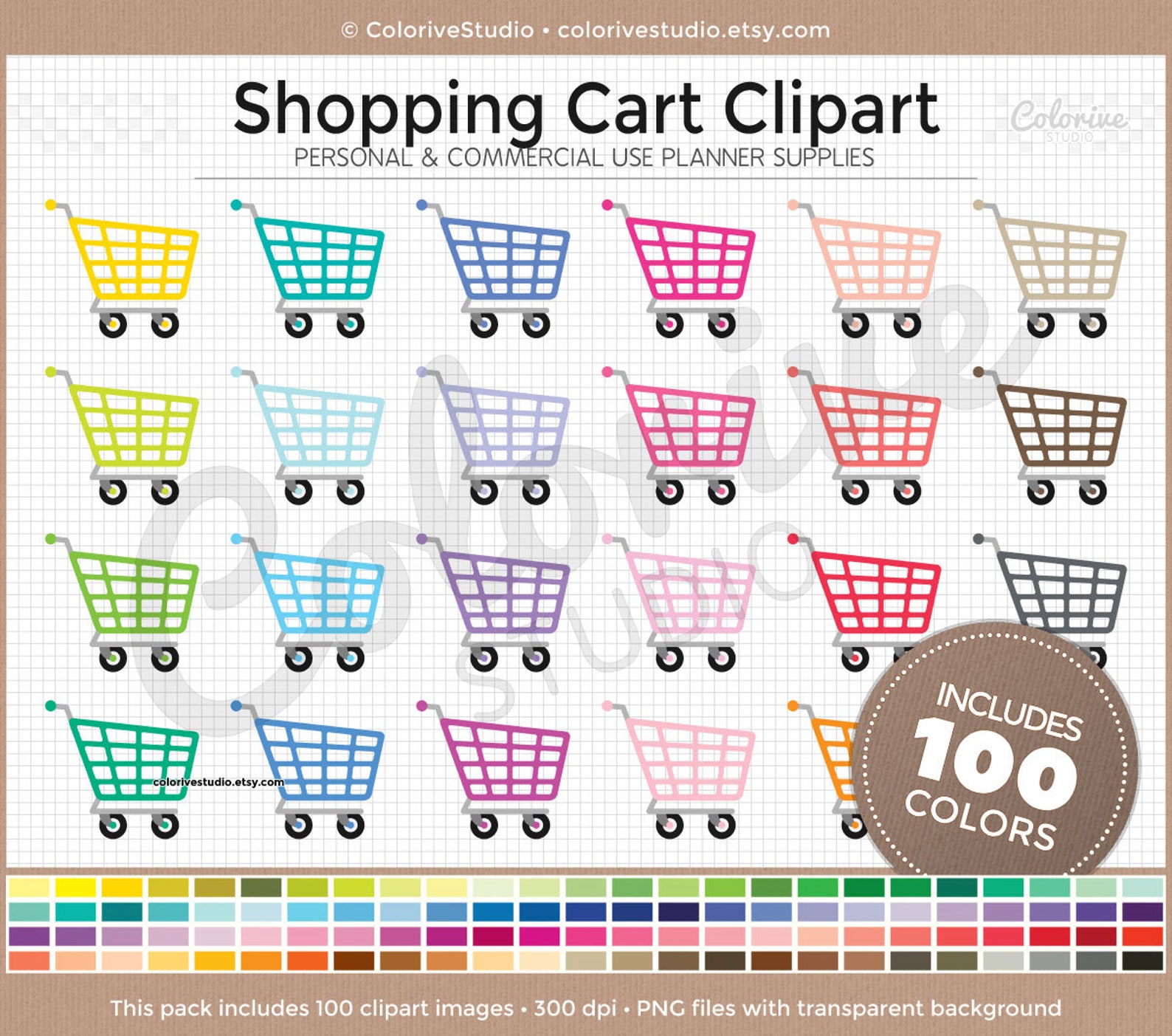 100 Shopping Cart Clipart Rainbow Colors Grocery Trolley - Etsy