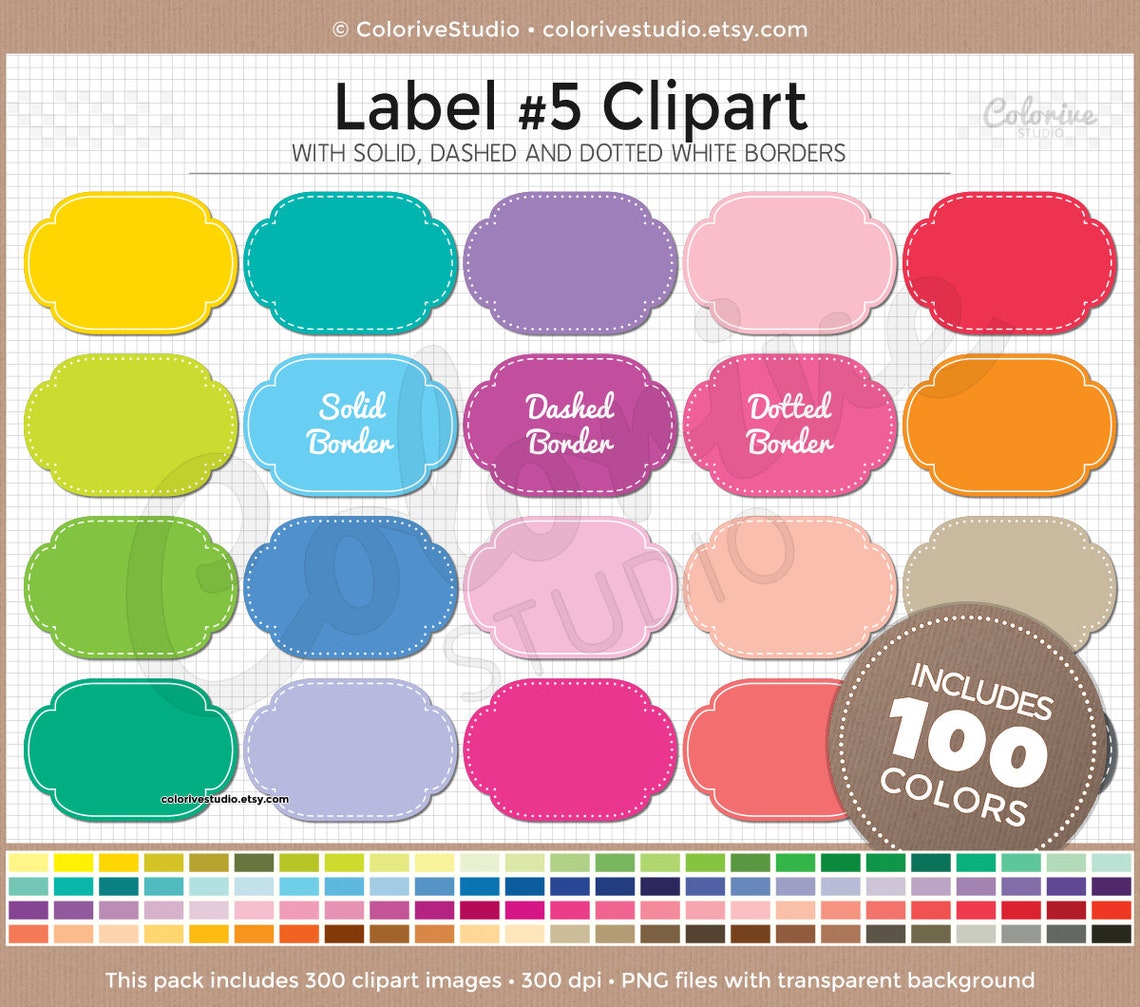 300 Label Clipart in Rainbow Colors With Solid Dashed and | Etsy