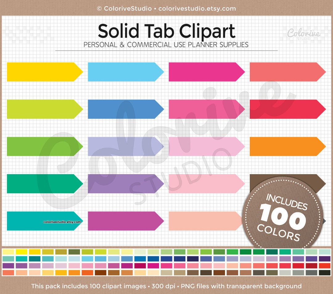 100 Solid Tab Clipart in Rainbow Colors Solid Tab Divider - Etsy