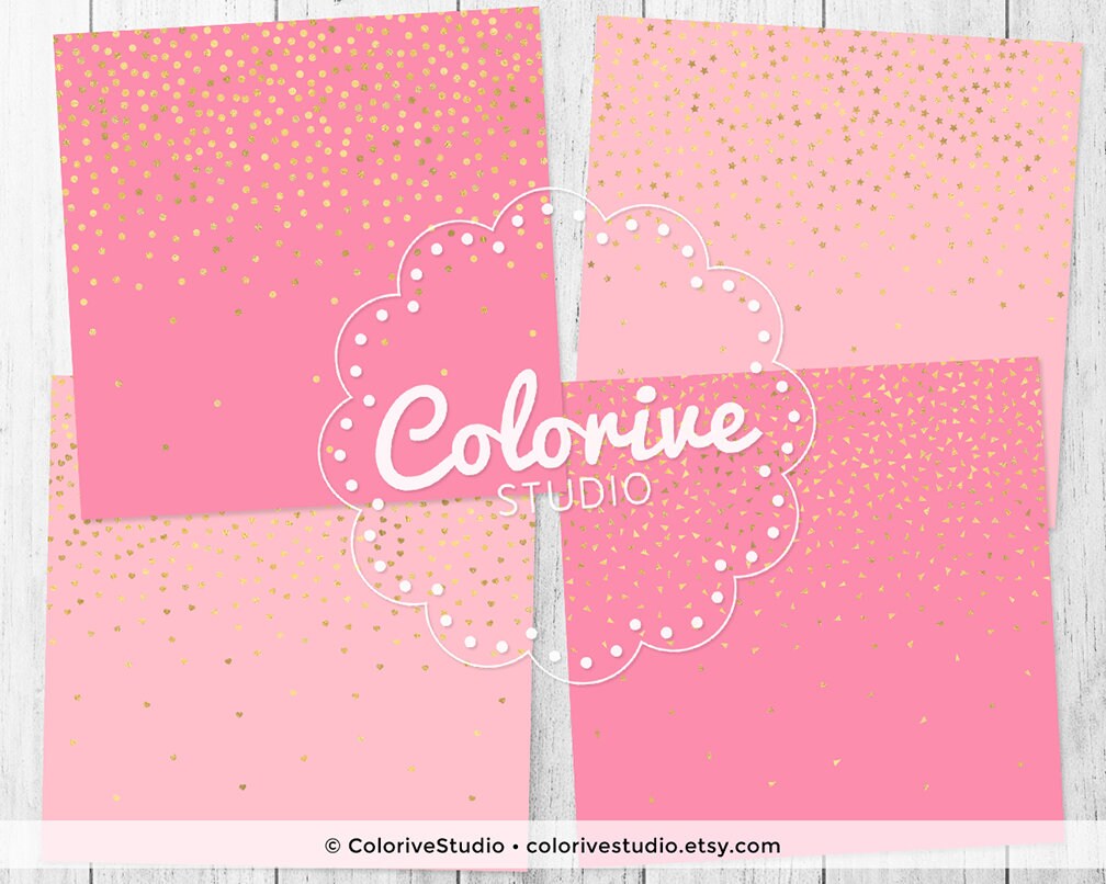 Pink and Gold Confetti Digital Paper Gold Confetti Patterns | Etsy