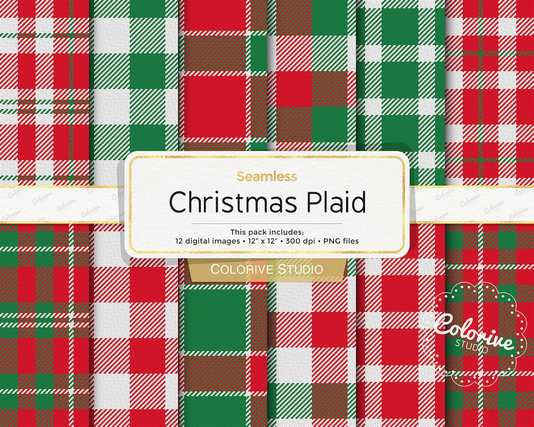 Christmas Plaid Digital Paper, Green and Red Buffalo Plaid, Holiday ...
