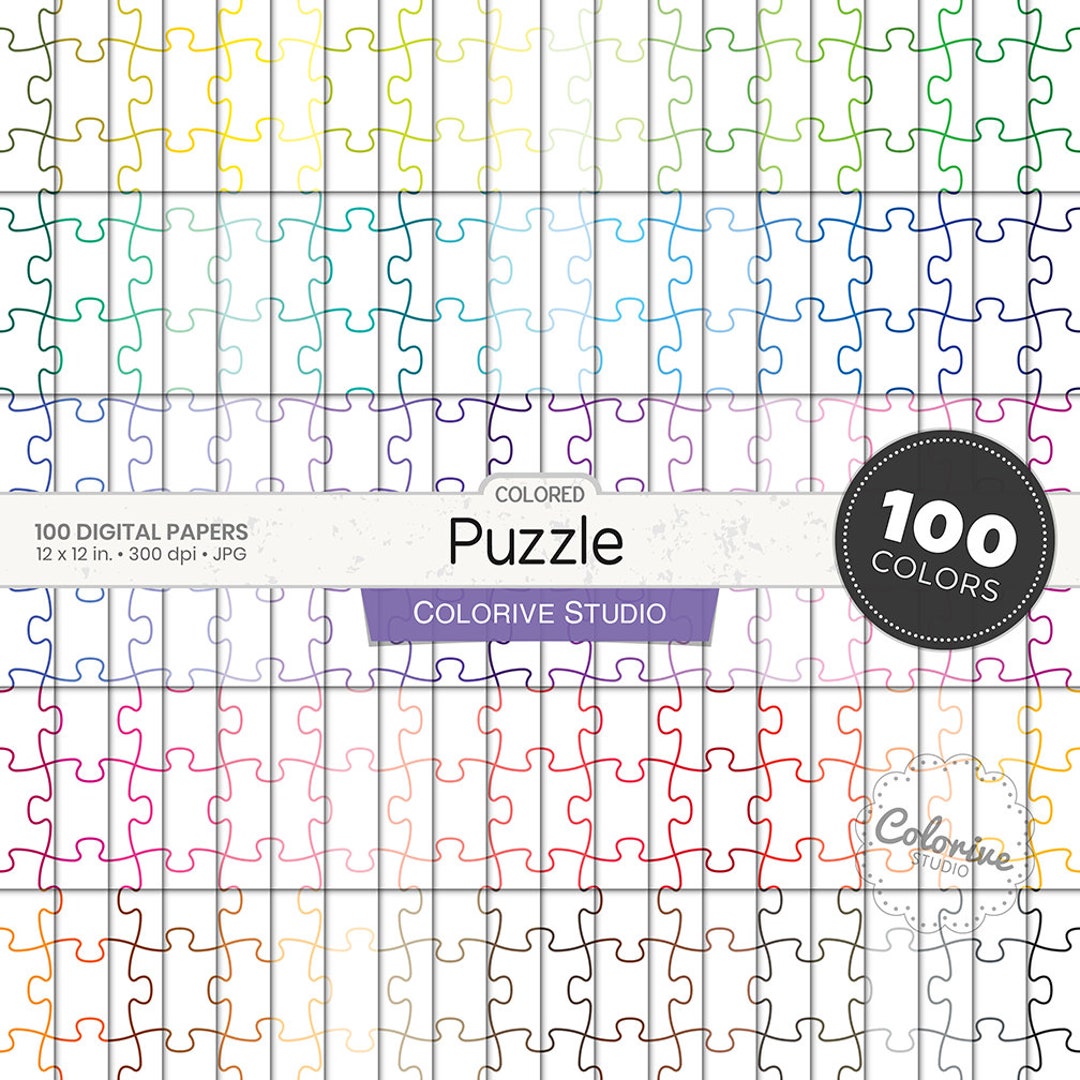 Colored Puzzle Digital Paper 100 Rainbow Colors Seamless Puzzle Pieces ...