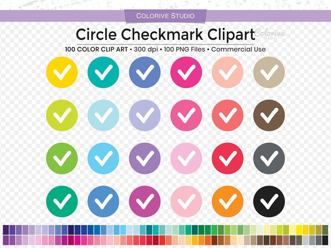 100 Circle Checkmark Clipart in Rainbow Colors Check Mark Clip Art Png ...