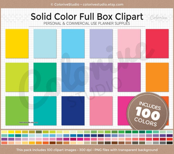 100 Solid Color Full Box Planner Clipart Blank Rainbow Eclp - Etsy