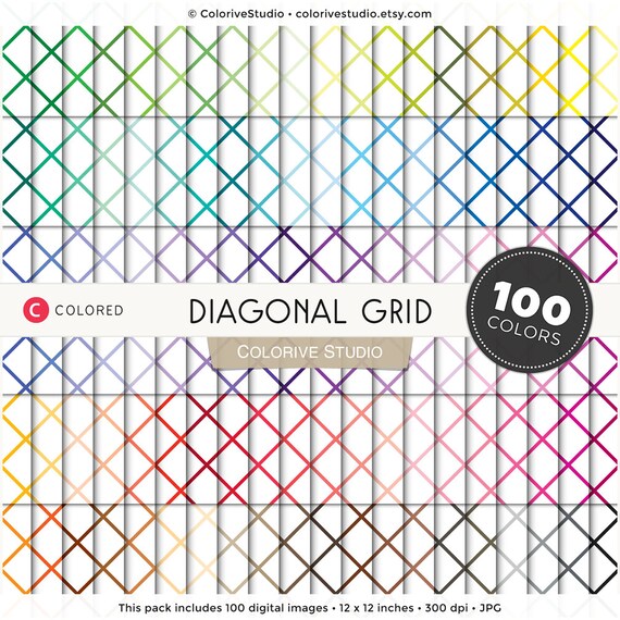 Colored Diagonal Grid Digital Paper 100 Rainbow Colors Diamond | Etsy