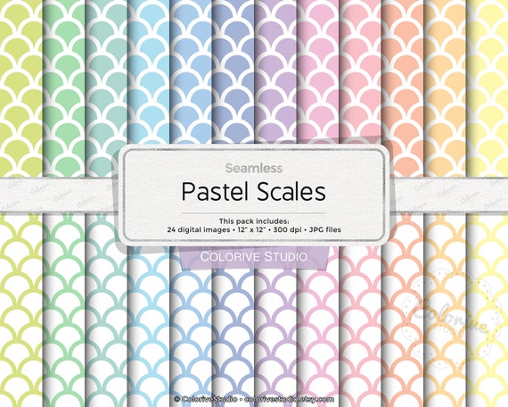 Pastel Scales Digital Paper Soft Rainbow Colors Mermaid - Etsy Finland