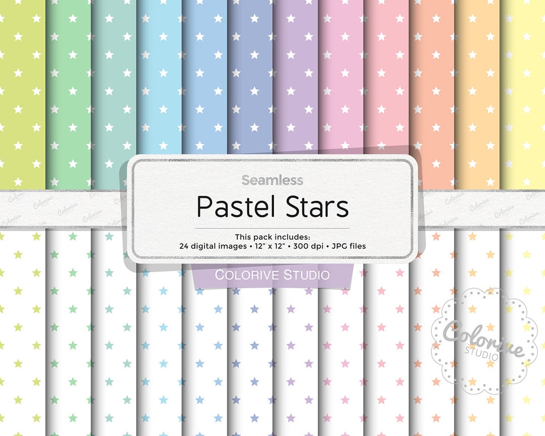 Pastel Stars Digital Paper, White and Colored Star Pattern in Soft ...