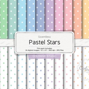 Pastel Stars Digital Paper, White and Colored Star Pattern in Soft ...