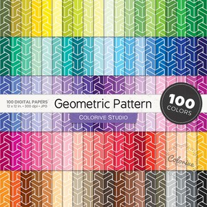 Geometric Pattern Digital Paper 100 Rainbow Colors Retro Isometric 3D ...