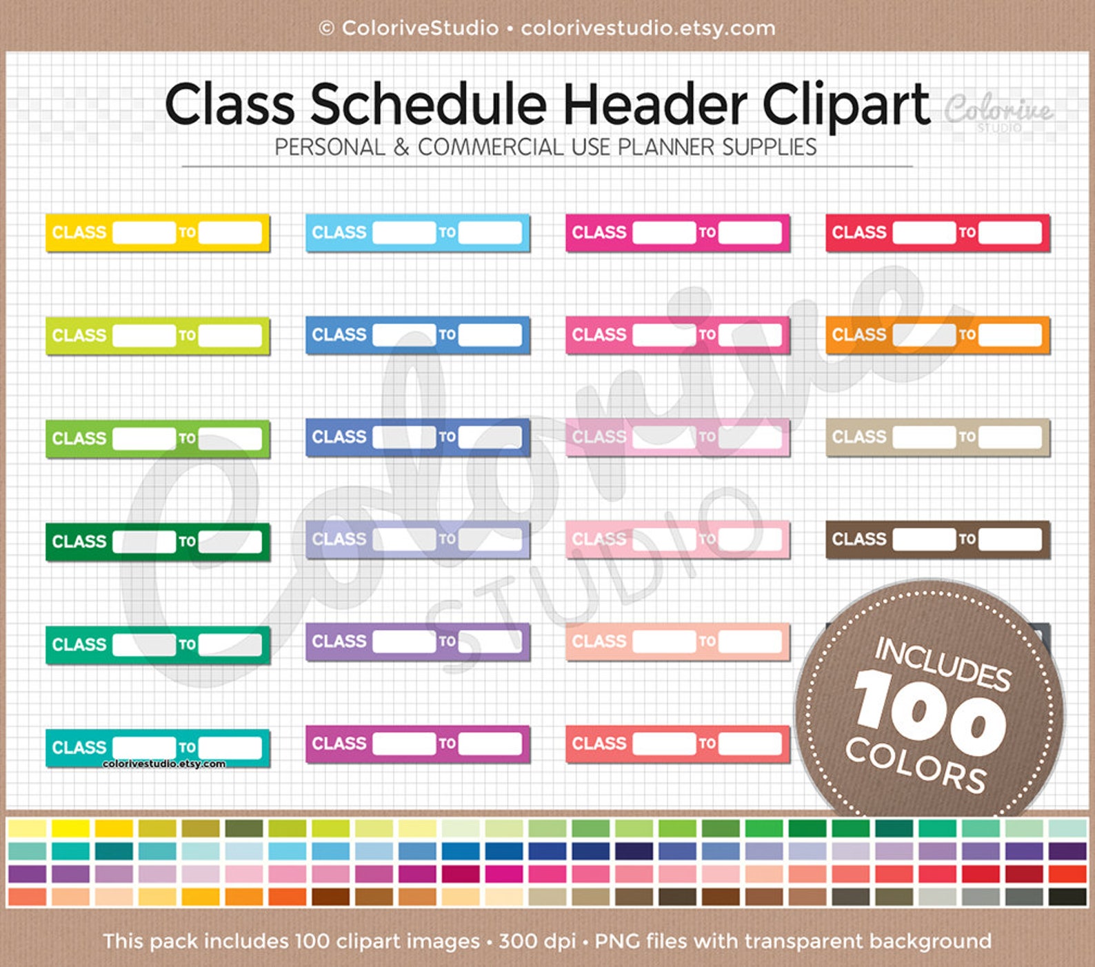 100 Class Schedule Header Clipart in Rainbow Colors Hourly - Etsy UK