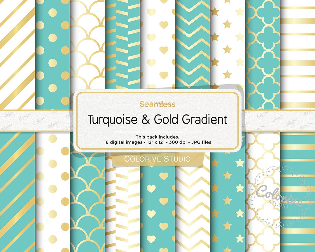 Turquoise, White & Gold Digital Paper, White and Gold, Turquoise and ...