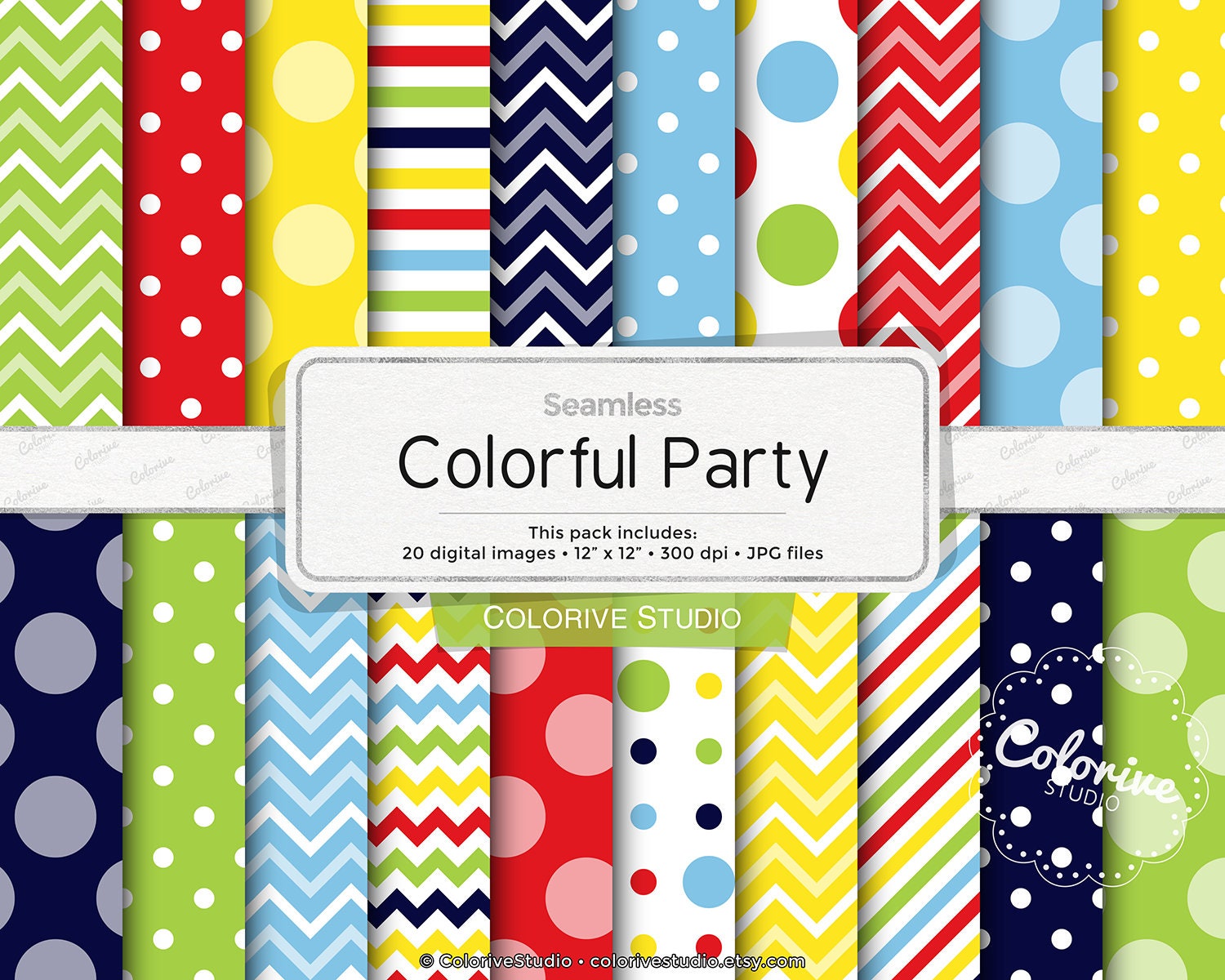 Colorful Party Digital Paper Birthday Party Red Blue Green - Etsy
