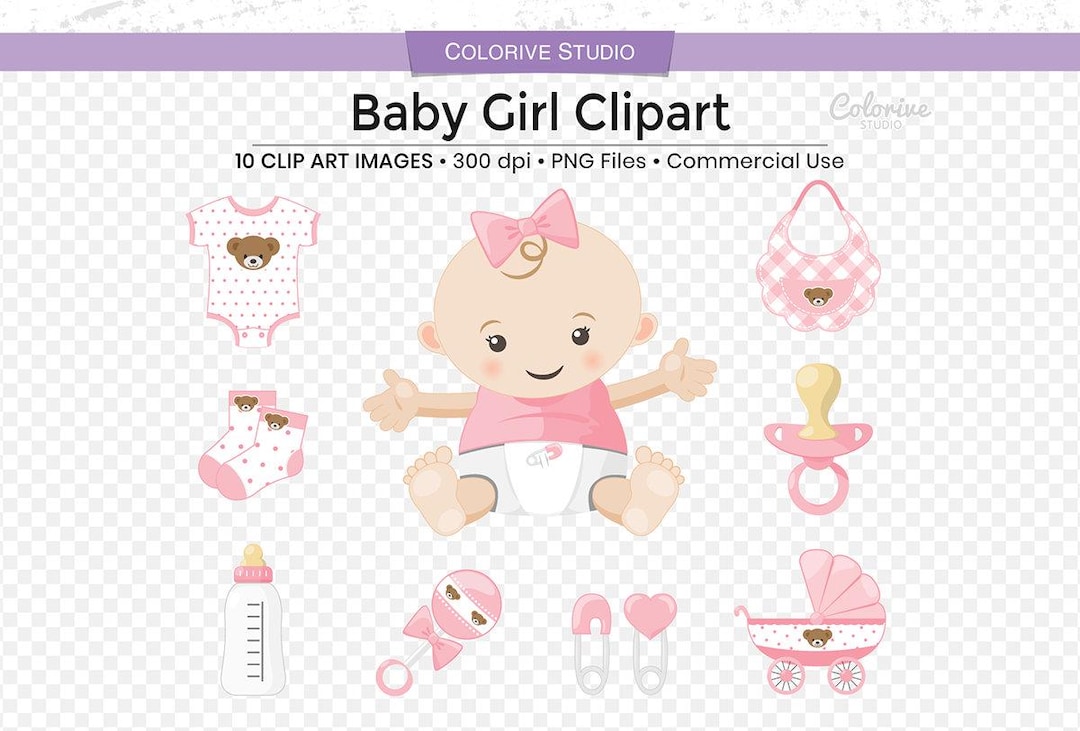 Baby Girl Clipart, Cute Bear Baby Soft Pink Clothes With Bear Socks ...