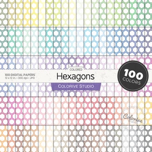Colored Hexagons Digital Paper 100 Rainbow Colors Hex Honeycomb ...