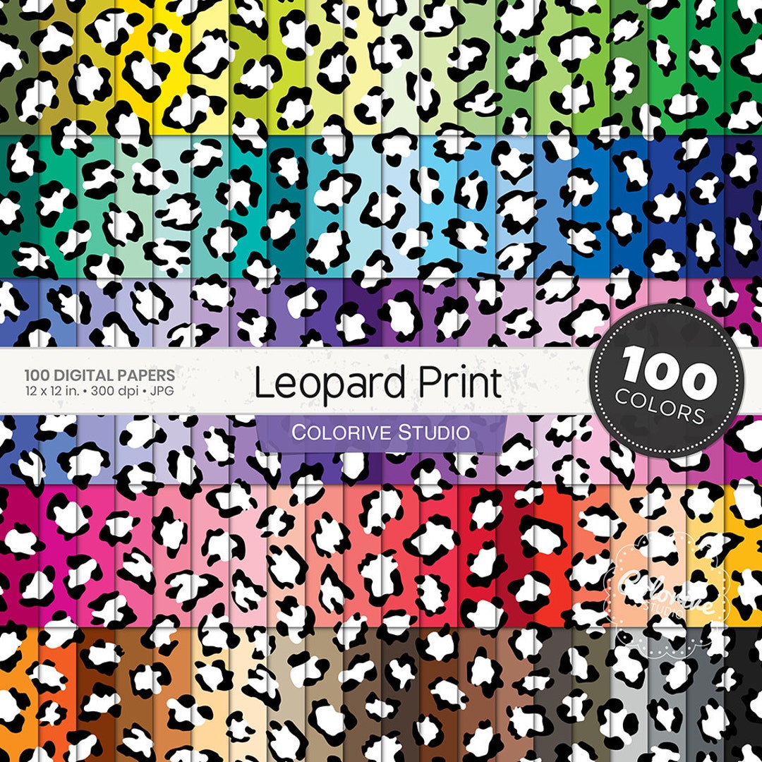 Leopard Print Digital Paper 100 Rainbow Colors Animal Print Wild Safari ...