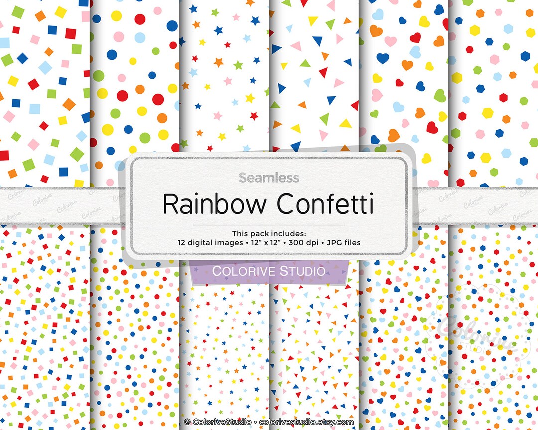 Confetti Digital Paper Colorful Rainbow Confetti Stars Dot - Etsy