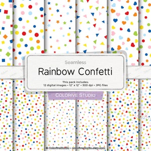 Confetti Digital Paper Colorful Rainbow Confetti Stars Dot | Etsy