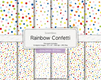 Confetti Digital Paper Colorful Rainbow Confetti Stars Dot - Etsy