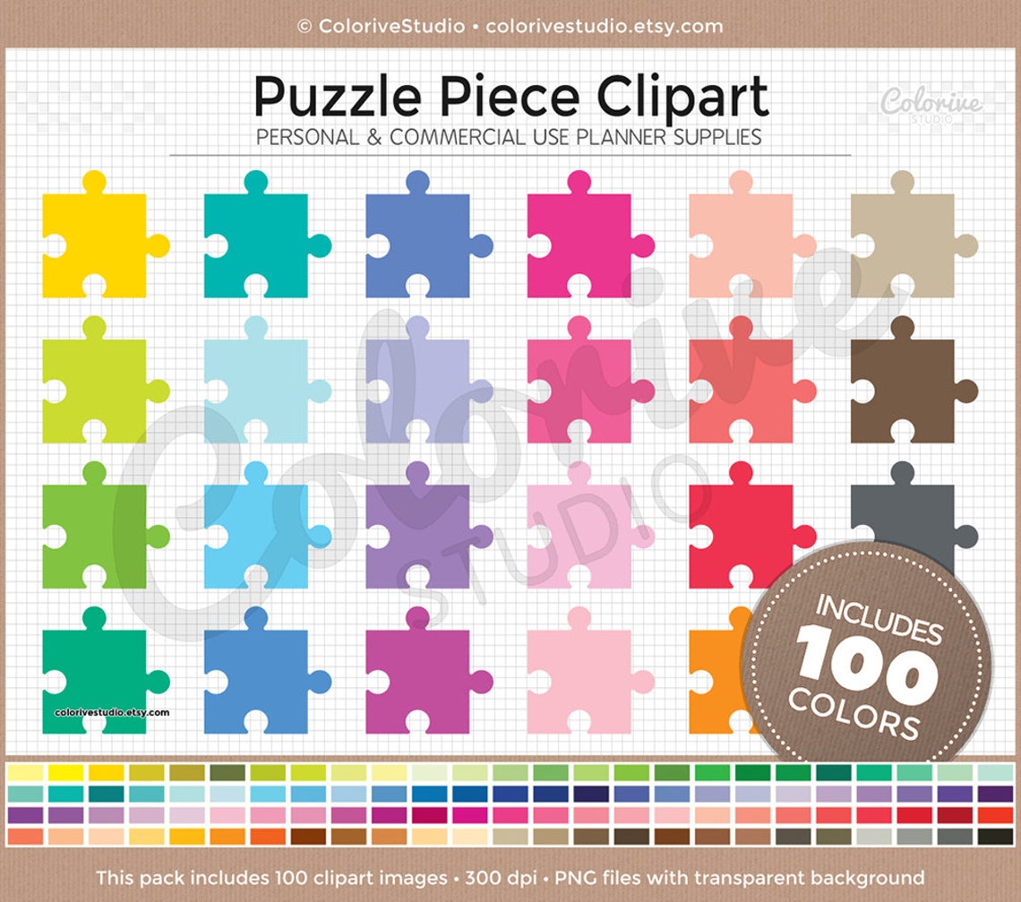 100 Puzzle Piece clipart rainbow colors perfect jigsaw puzzle | Etsy