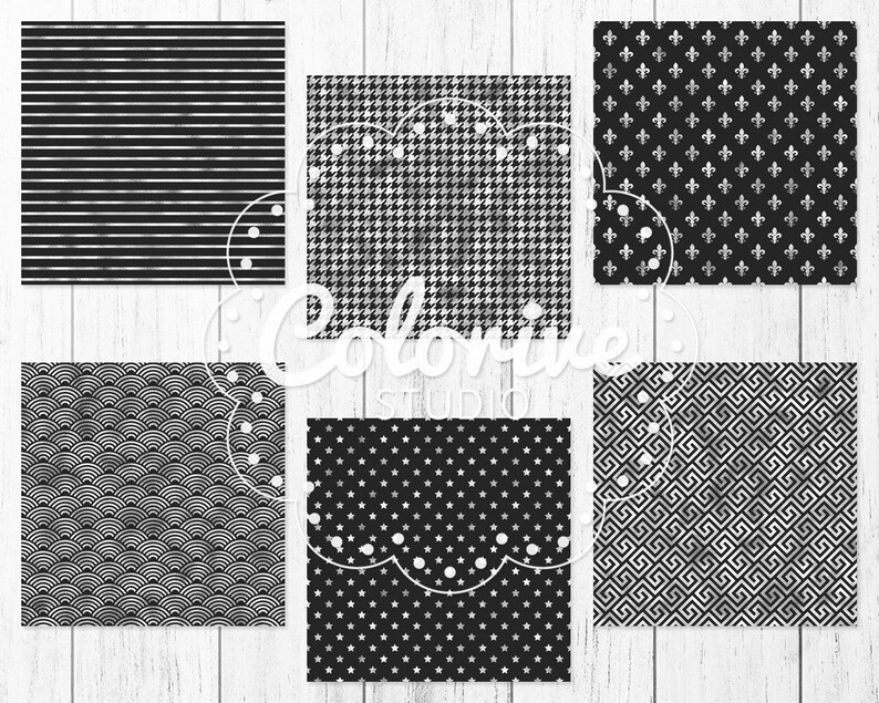 Black and Silver Digital Papers Seamless Geometric Silver - Etsy