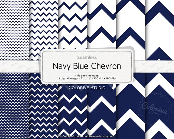 Chevron Digital Paper Small Medium Big Navy Blue Chevron Thin | Etsy